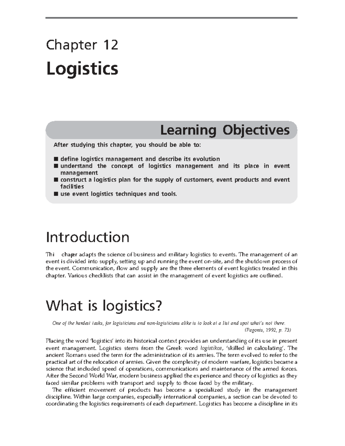 Chapter 12 Logistics: Key Learning Objectives and Event Management ...