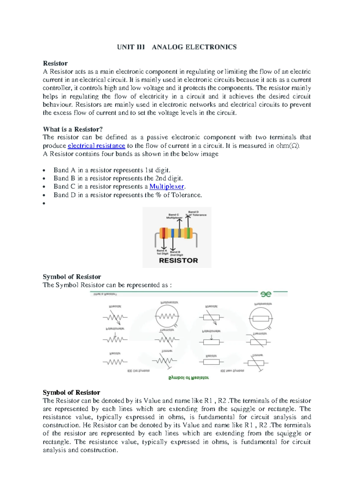Unit 3 Notes on Analog Circuits - Resistors and Inductors - BEEE - Studocu
