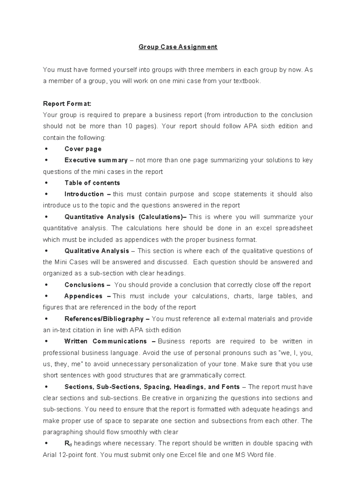 Group Case Assignment: Business Report Guidelines - Studocu