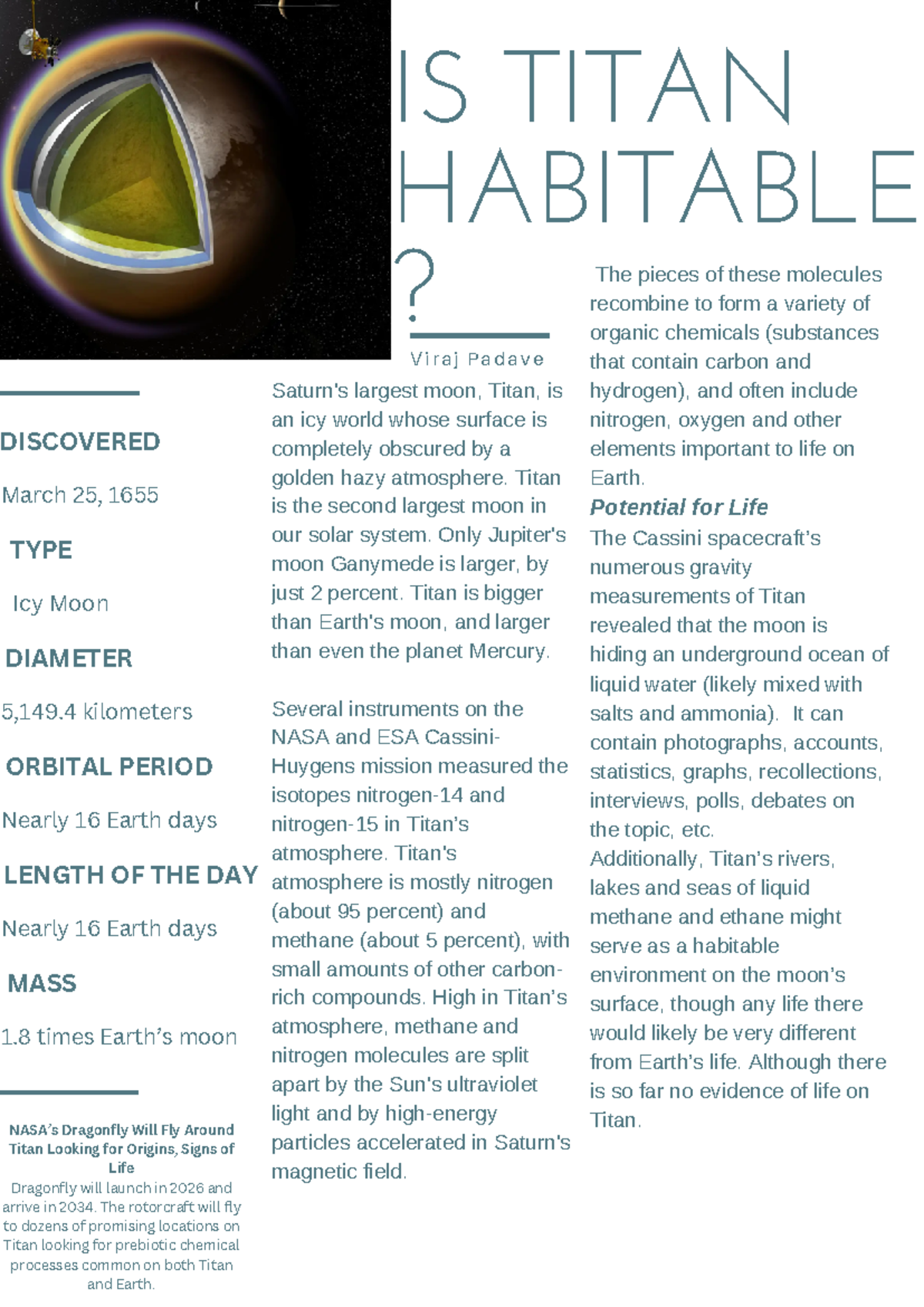 Titan Article - oompa loompa - IS TITAN HABITABLE ? V i r a j P a d a v ...