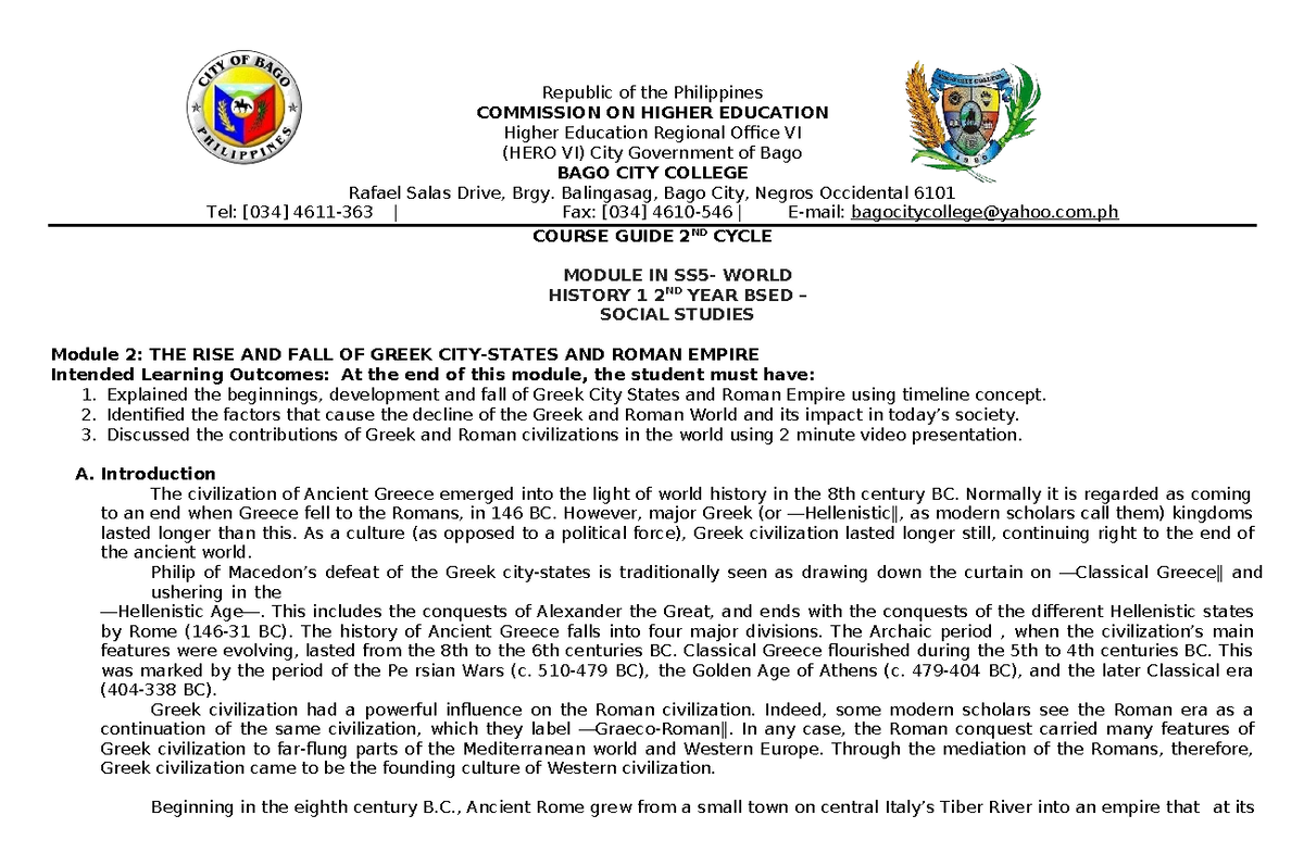 WH-Module 2: The Rise and Fall of Greek and Roman Empires - Studocu