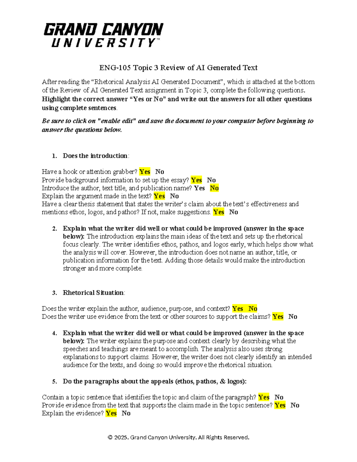 ENG 105ONL Topic 3 Review: Analyzing AI Generated Text - Studocu