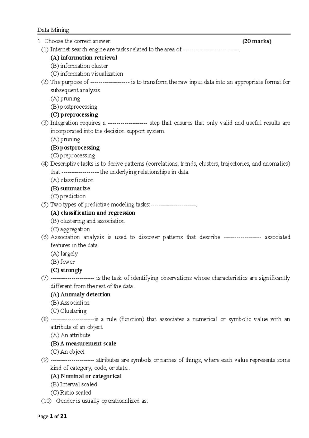 Data Mining 2019 - Study Notes and Exam Preparation - Studocu