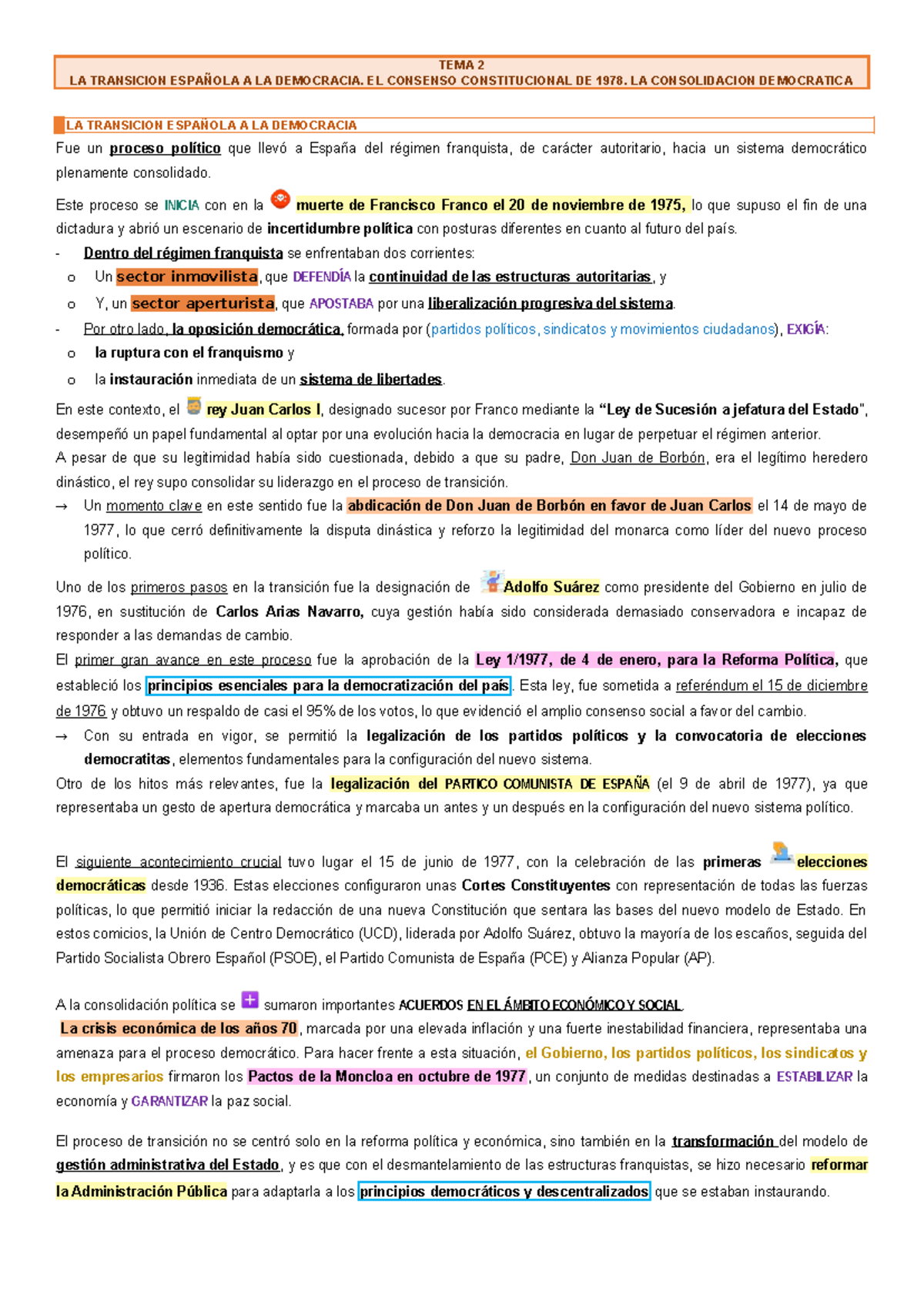 TEMA 2: La Transición Española a la Democracia y el Consenso de 1978 ...