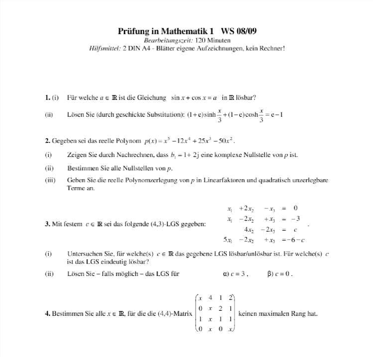 Altklausur 2009: Prüfung in Mathematik 1 WS - Aufgaben und Lösungen ...