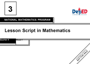 NMP Grade 3 Q4W1D2 - LESSON PLAN - 3 Quarter 4 Week 1 NATIONAL MATHEMATICS PROGRAM Lesson Script ...