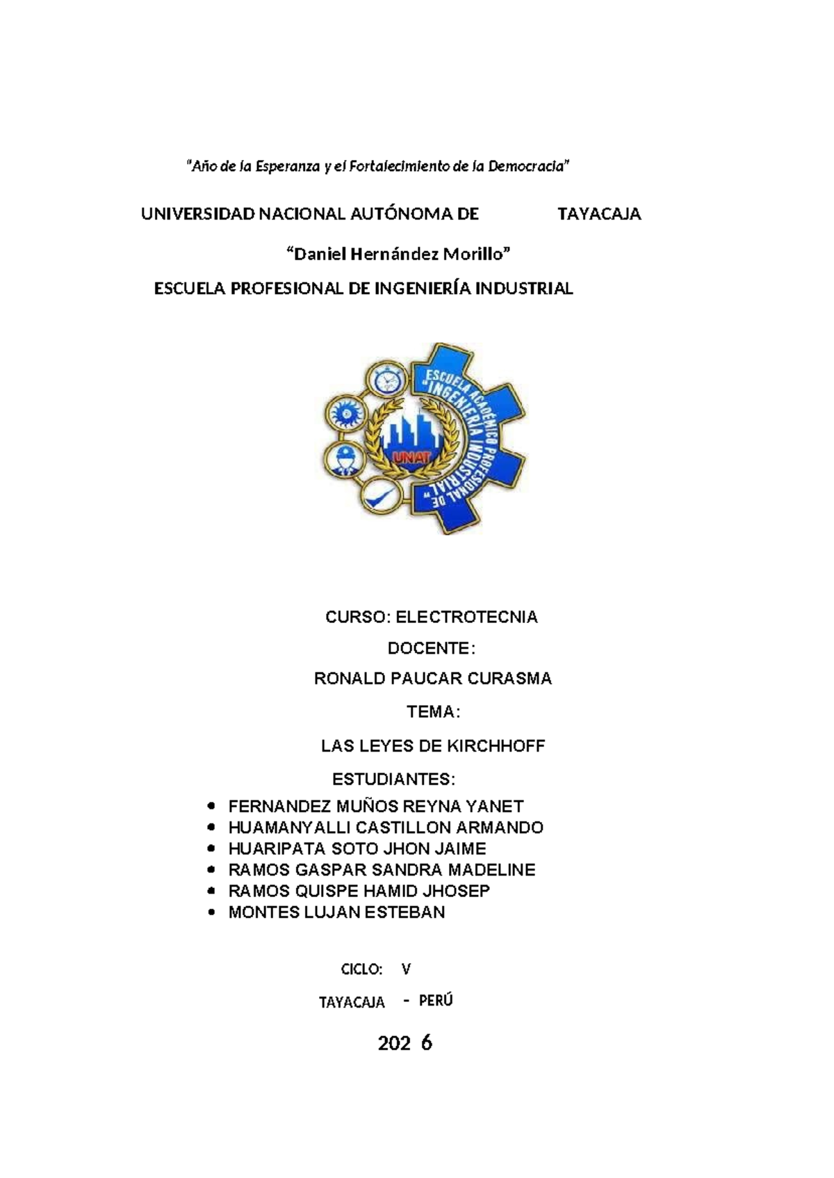 Informe de Electrotecnia: Leyes de Kirchhoff - UNAT 2026 - Studocu