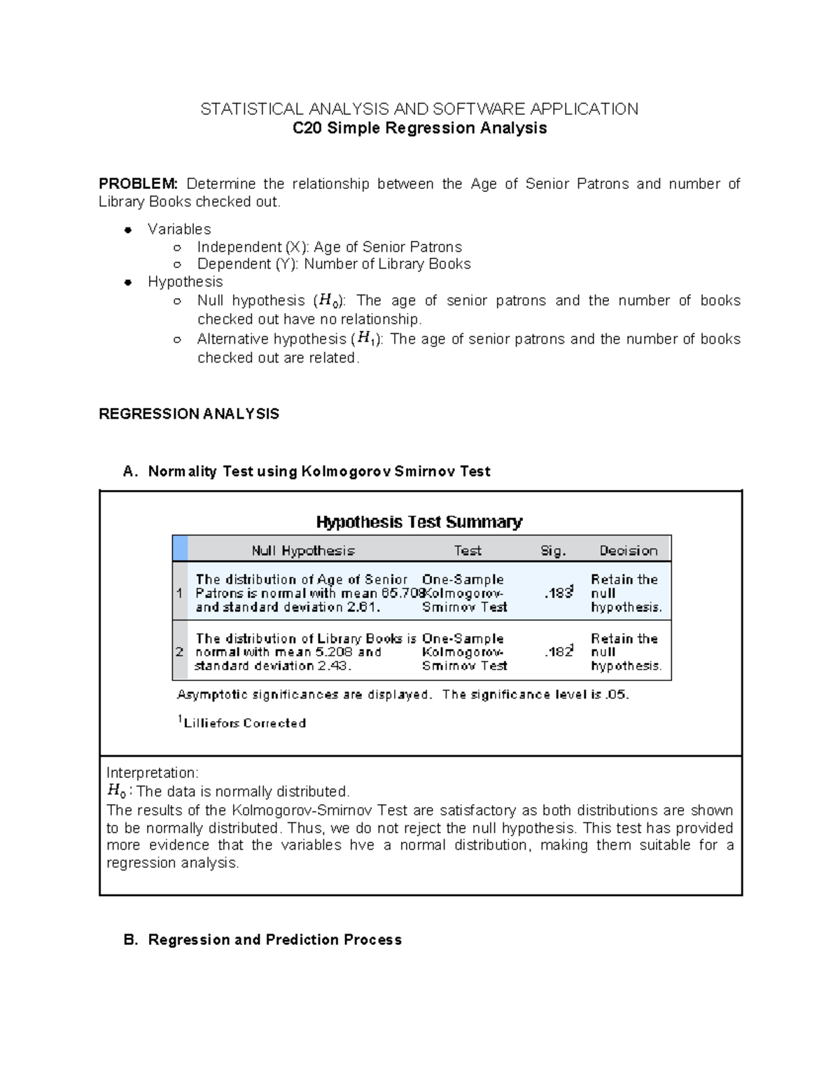 Statistical Analysis & Application of Simple Regression (C20) - Studocu