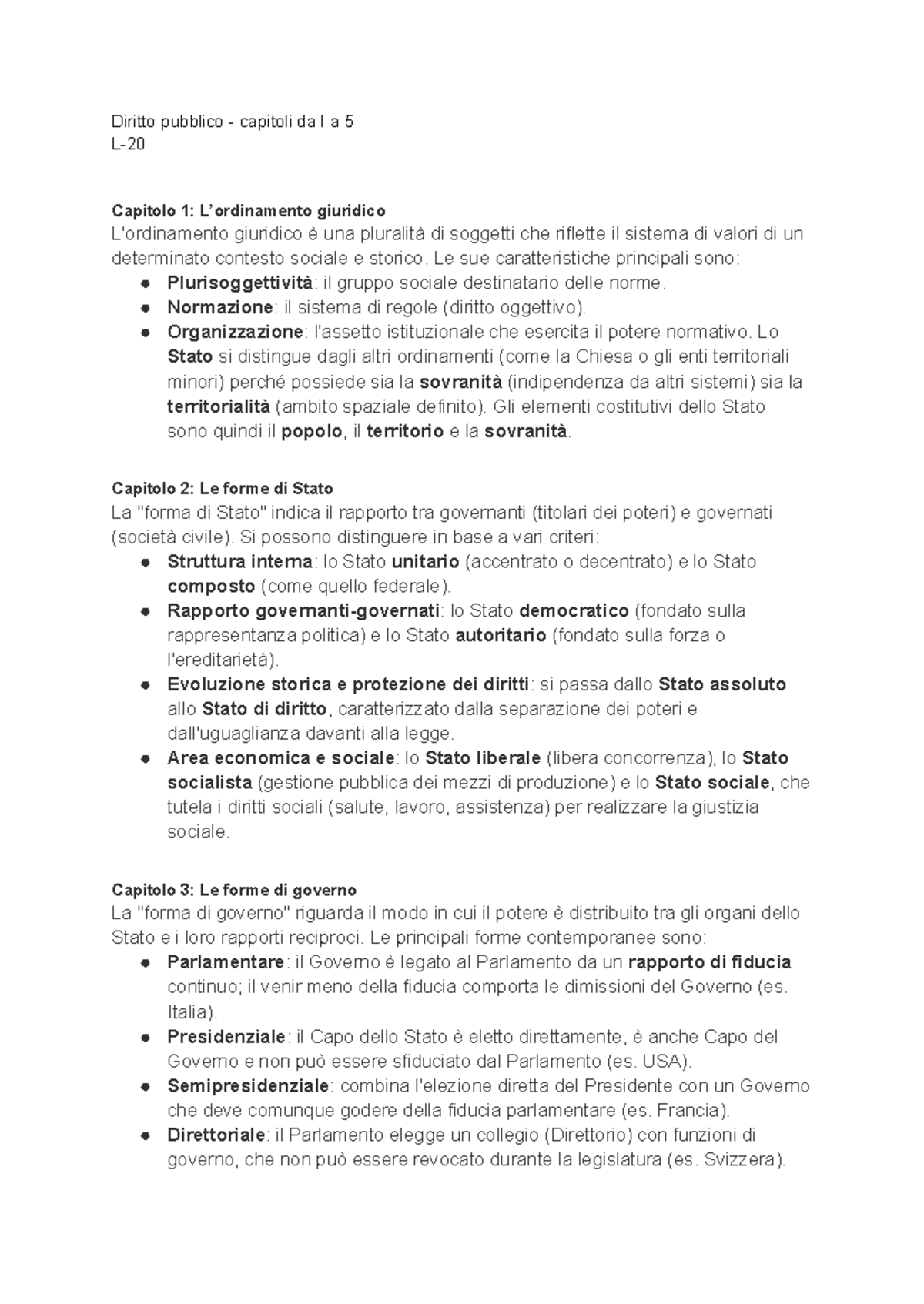 Diritto Pubblico: Capitoli I-V - Fondamenti e Forme di Stato - Studocu