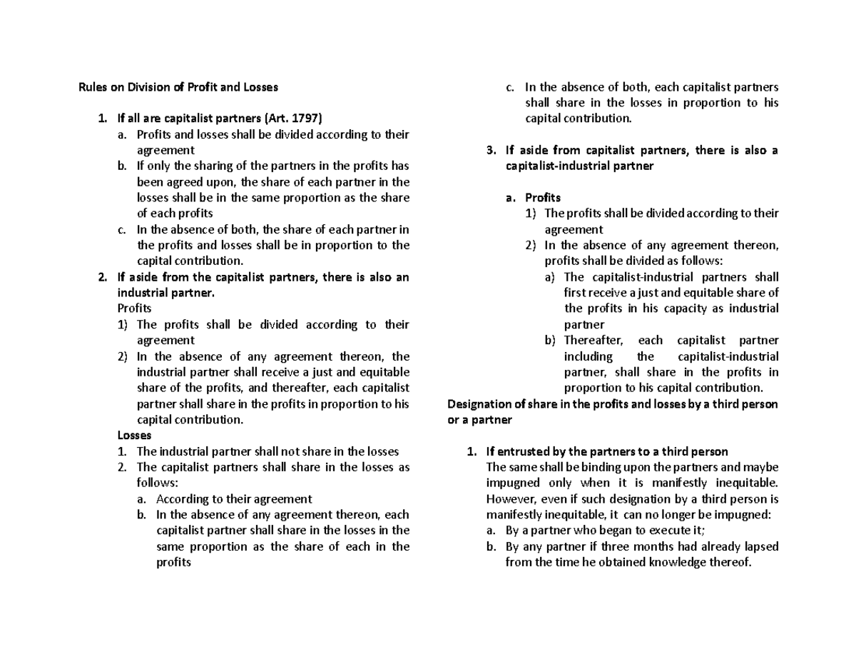 Rules on Division of Profits and Losses in Partnerships: Key Insights ...
