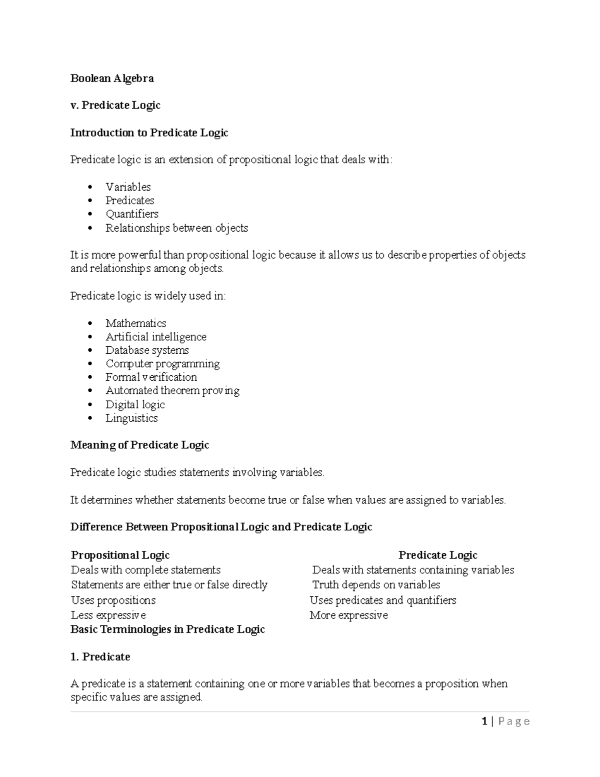 Boolean Algebra and Predicate Logic Overview: Key Concepts and ...