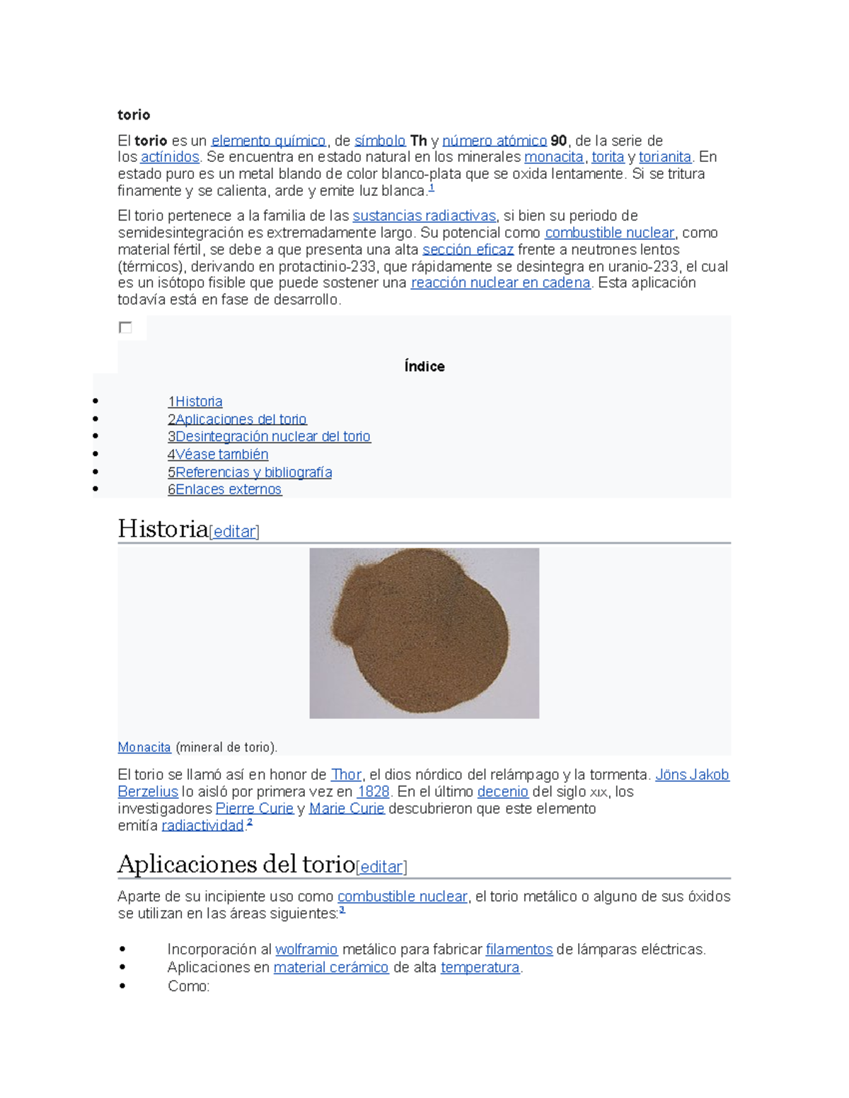 Usos De Torio