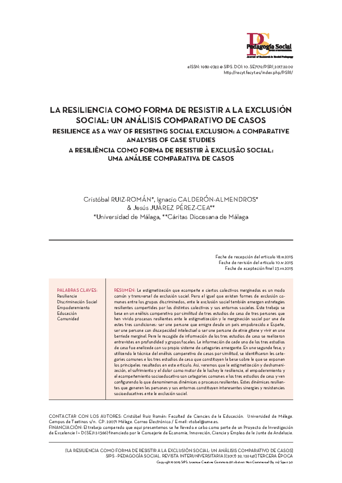 Resiliencia y Exclusión Social: Análisis Comparativo de Casos SIPS ...