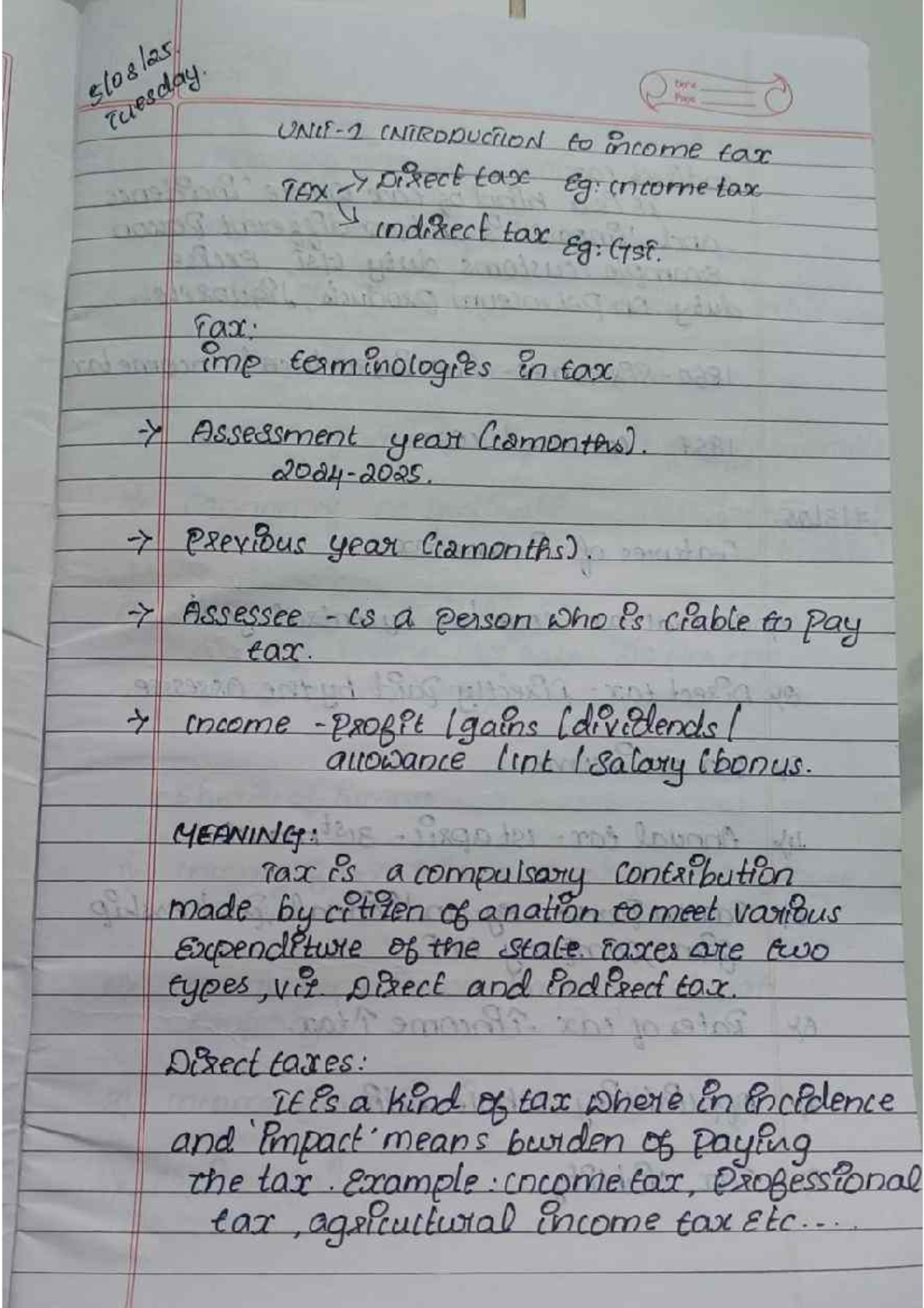 Income Tax Unit 1 Notes: Direct and Indirect Tax Overview - Studocu