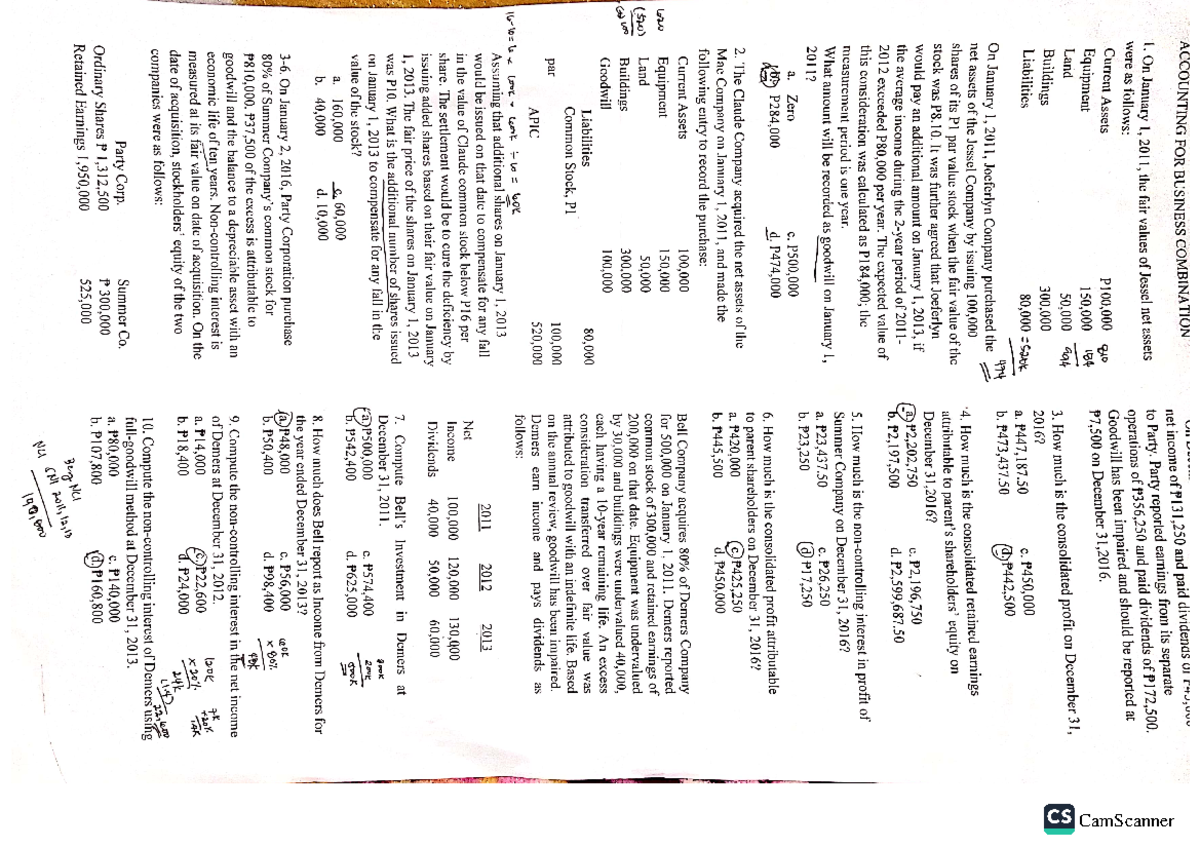 Buscom Quiz - Accounting for Business Combinations & Profit Computation - Studocu