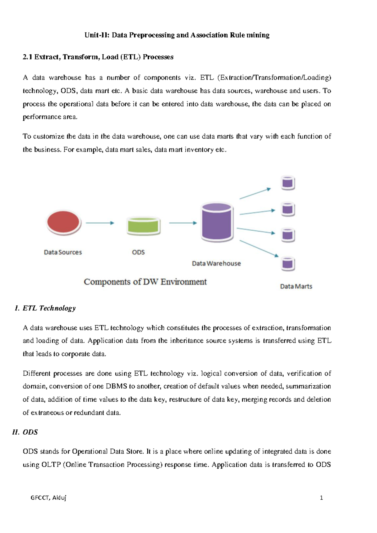 Unit-II Data Preprocessing & Association Rule Mining: ETL Processes - Studocu