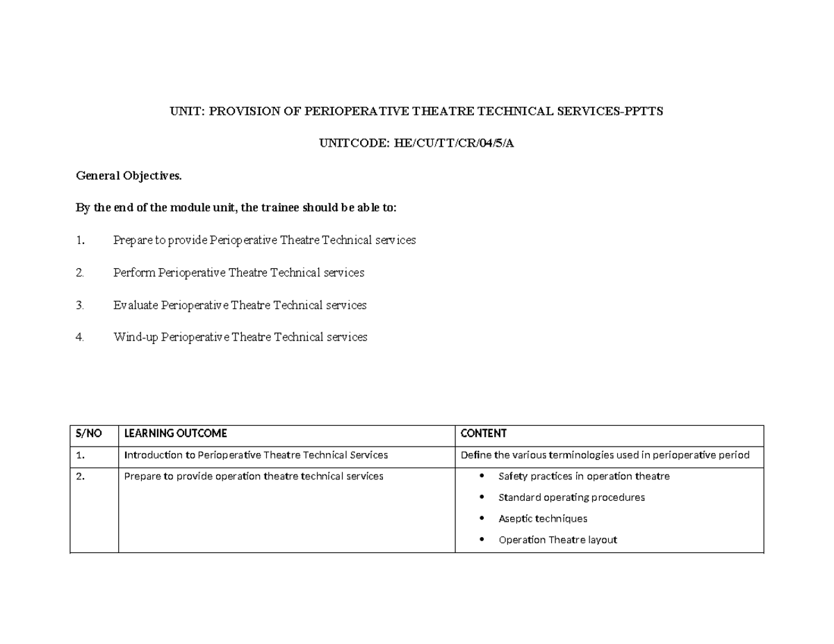 TTS - HE/CU/TT/CR/04/5/A Perioperative Theatre Technical Services ...