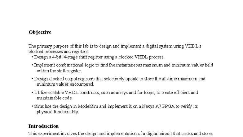 Lab 4: Design and Implementation of Shift Register in VHDL (COEN313) - Studocu