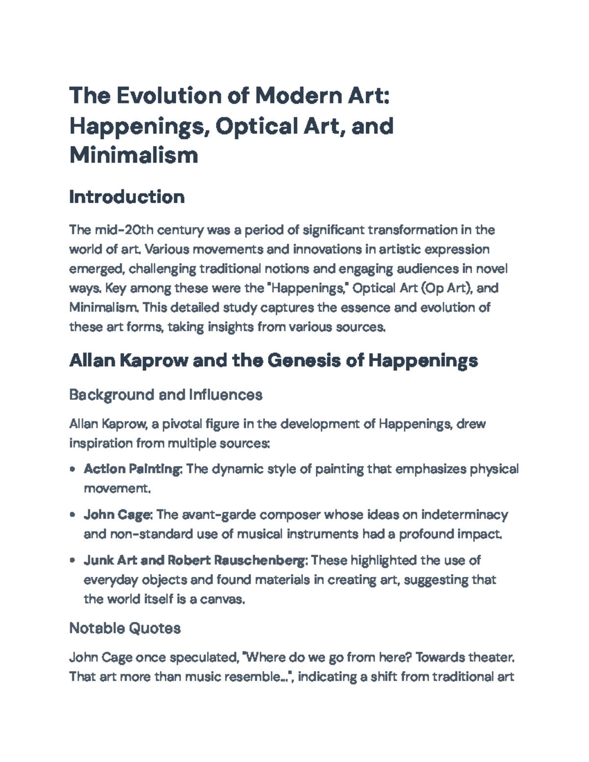 The Evolution of Modern Art: Happenings, Optical Art & Minimalism - The ...