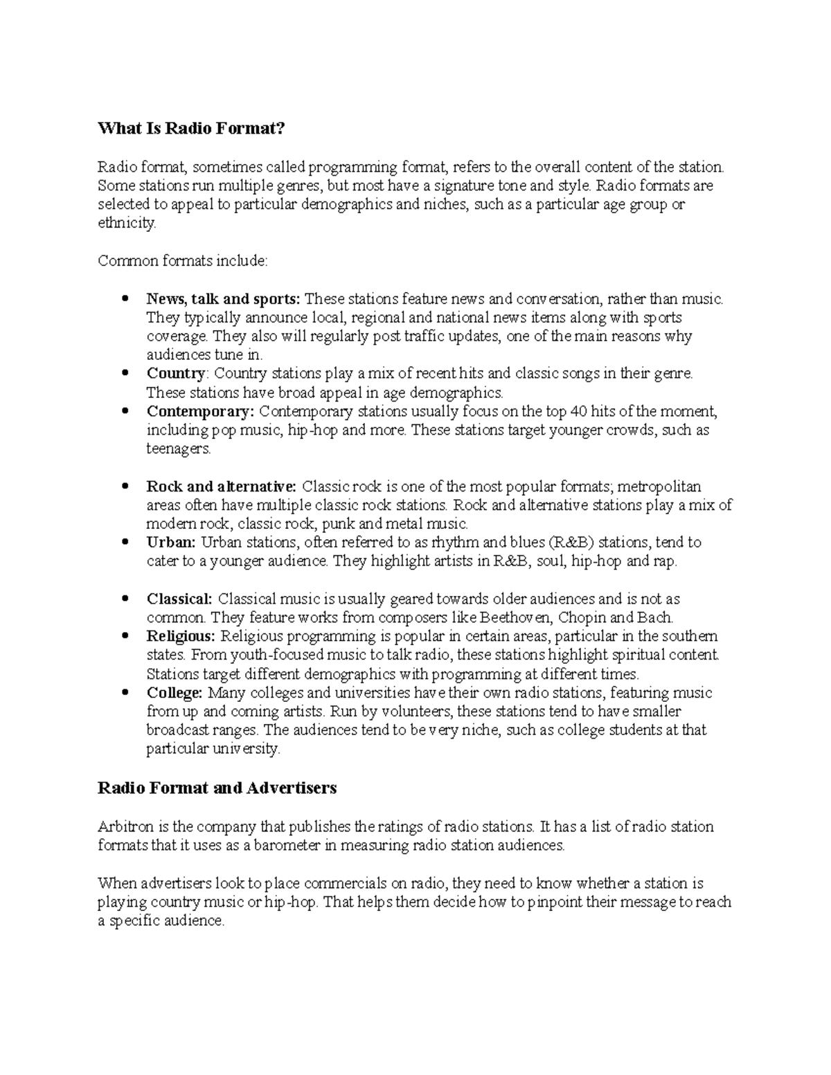 Radio Format - Lecture Notes 1: Understanding Radio Programming and Its ...
