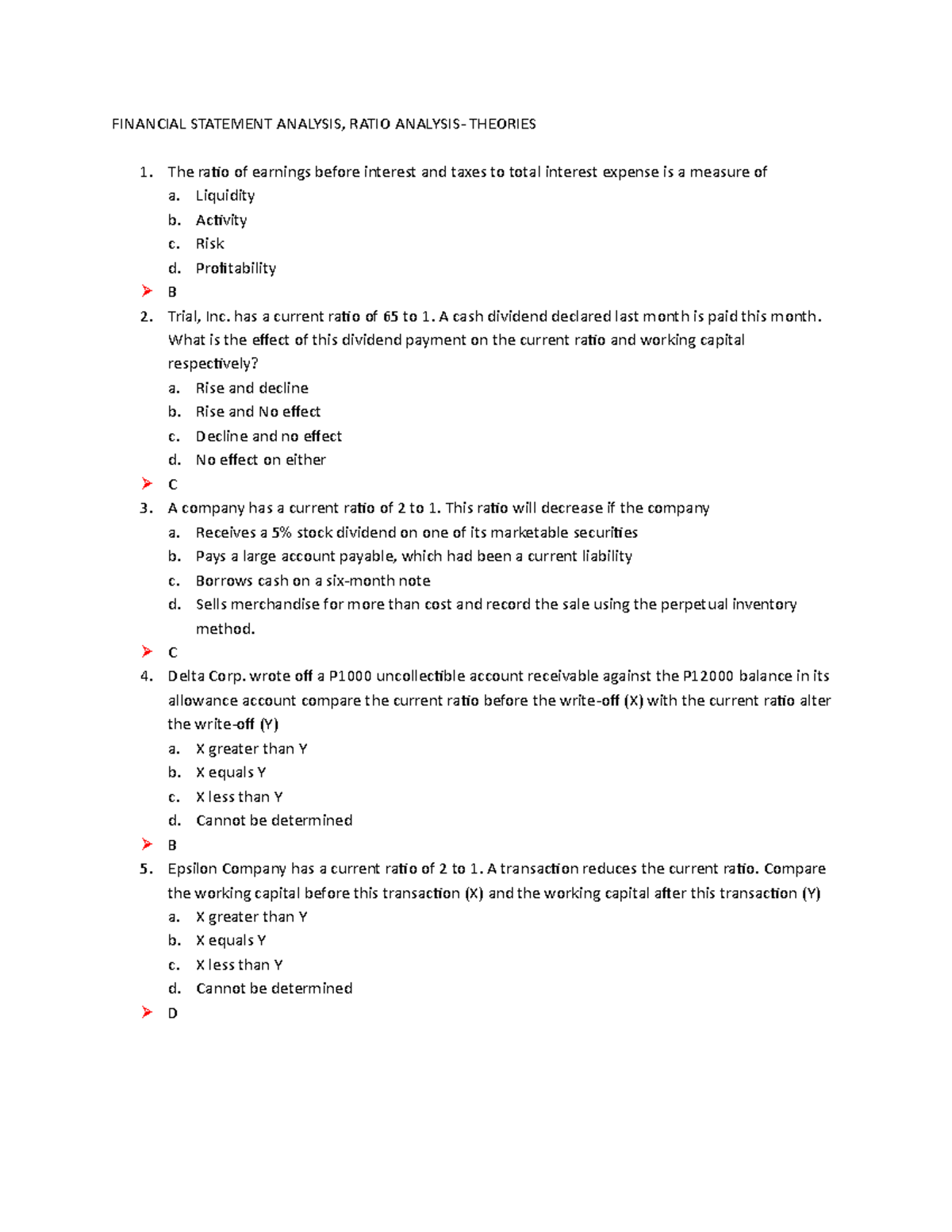 FIN 101: Financial Statement Analysis Practice Questions and Answers - Studocu