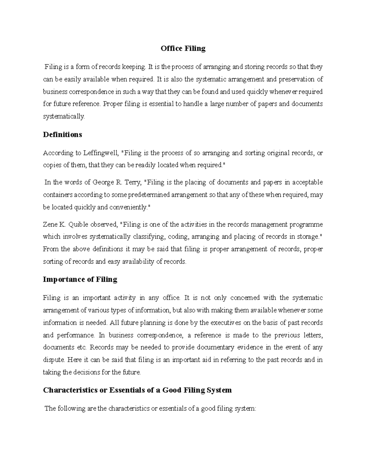 Office Filing: Importance and Characteristics of a Good System - SEC ...