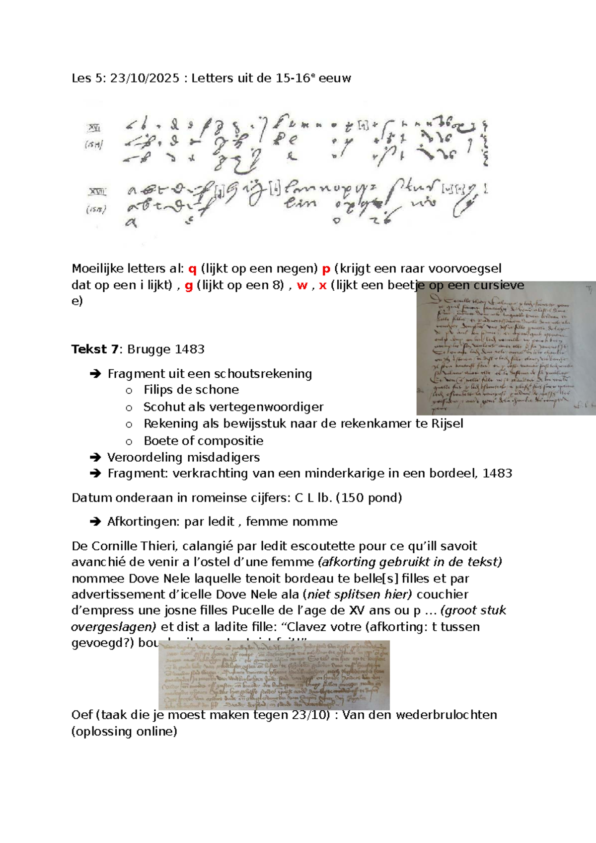 Les 5: Paleografie en Moeilijke Letters uit de Eeuw - Studocu