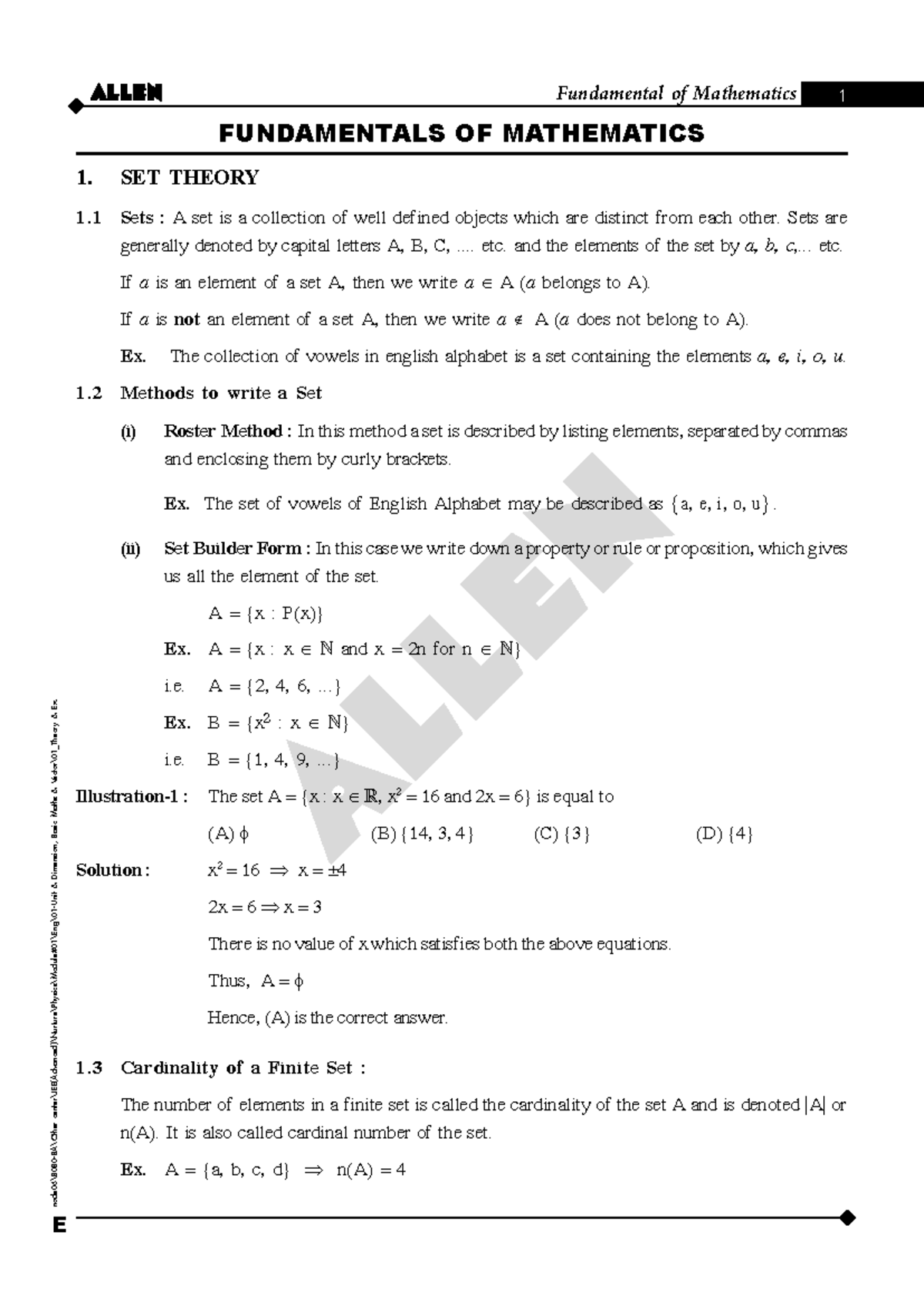 [ Sheet] - Fundamental of methematics - ALLEN ALLEN Fundamental of ...
