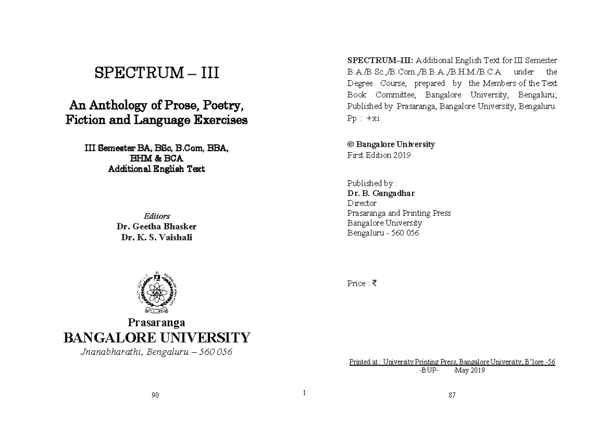 Spectrum – III: Anthology of Prose, Poetry, and Language Exercises ...