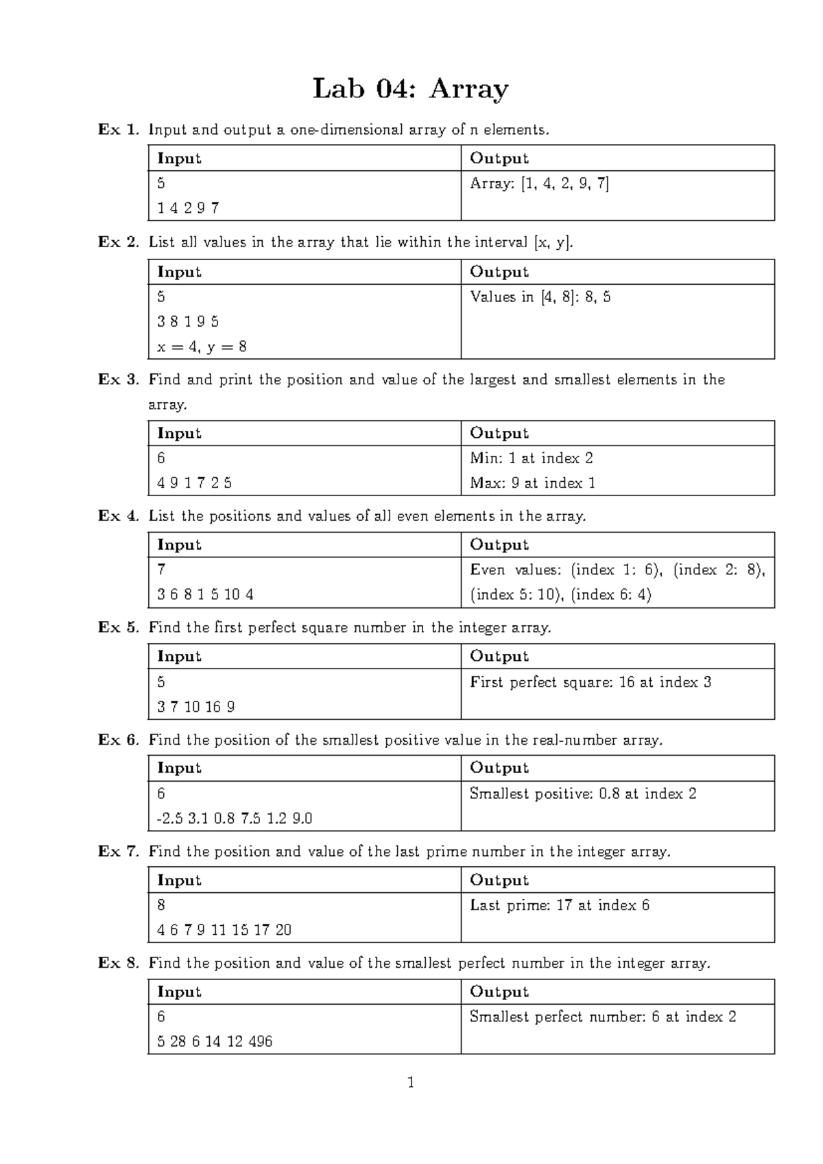 Lab 04: Array Exercises and Solutions - Studocu