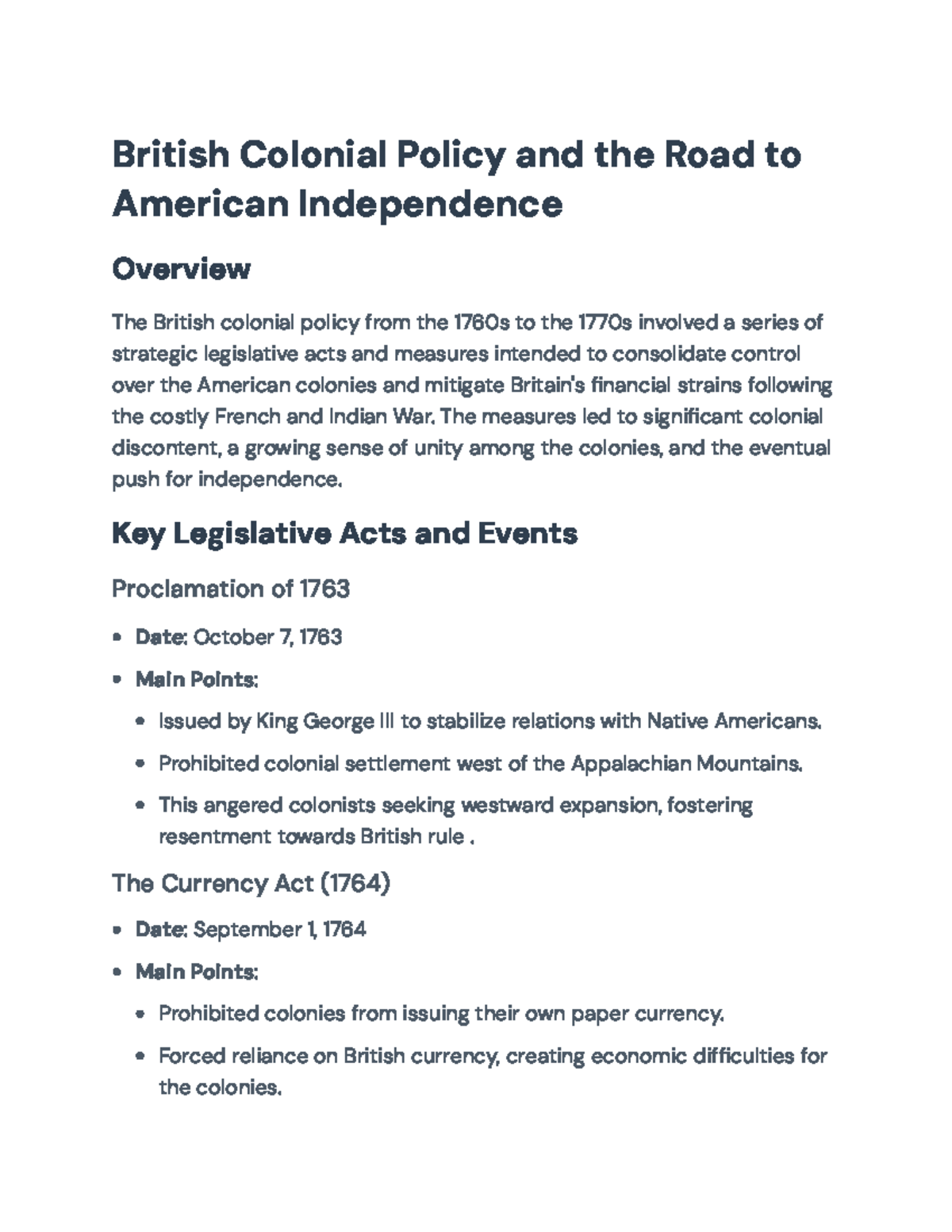 British Colonial Policy (1760s-1770s) and the Path to Independence ...