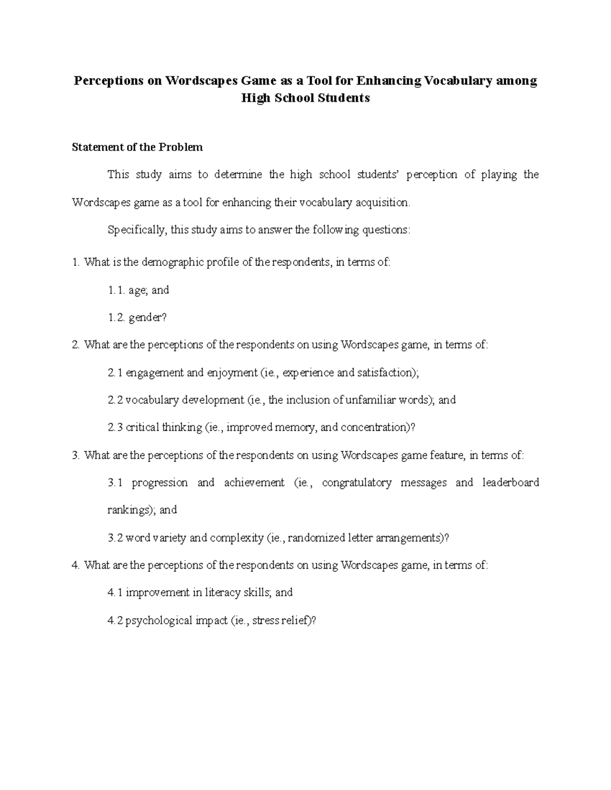 Perceptions of High School Students on Wordscapes Game for Vocabulary ...