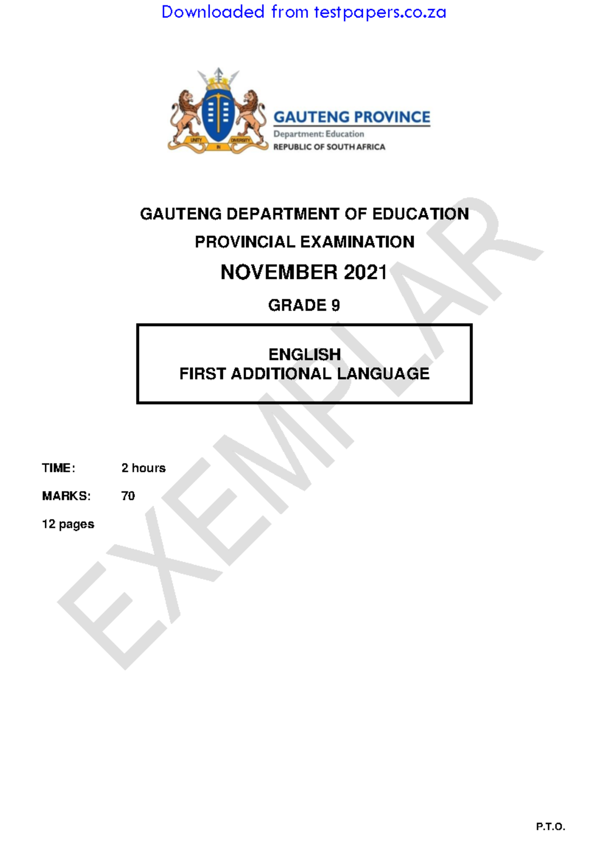 Gr9 English FAL Nov 2021 Exam Question Paper and Answers - Studocu