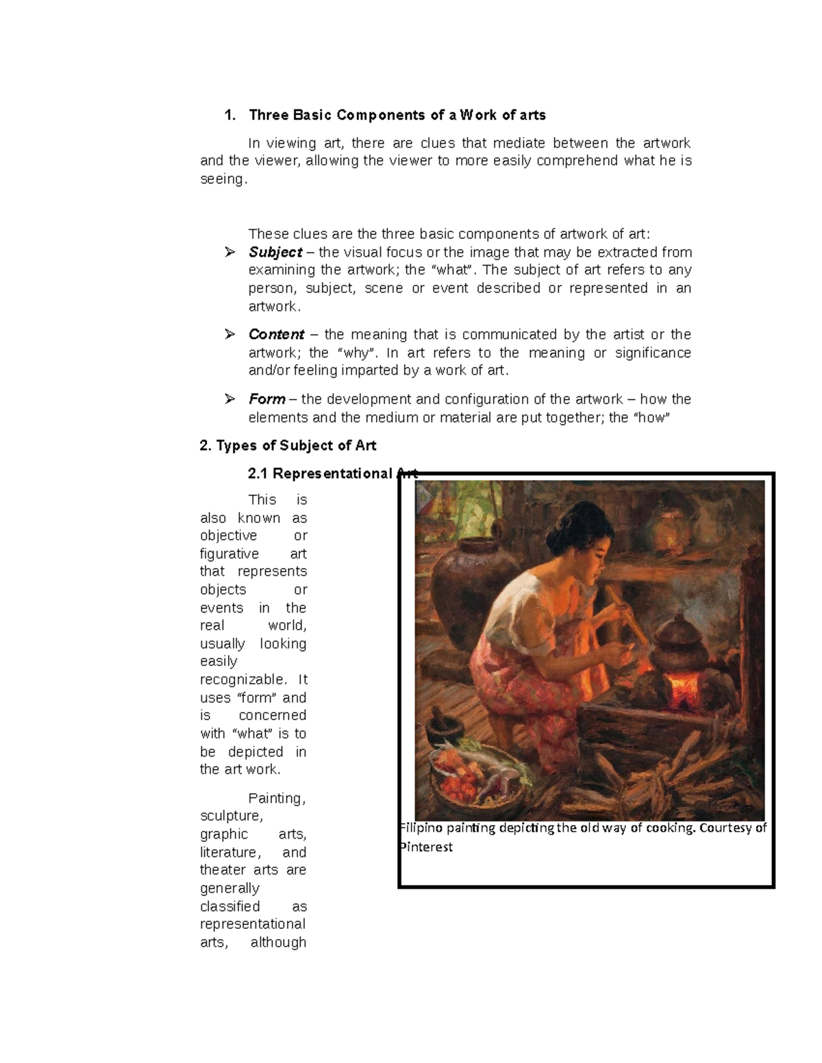 Three Basic Components of Art: Subject, Content, and Form - Studocu