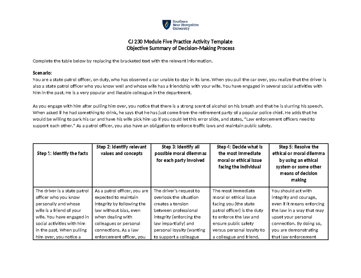 CJ 230 Module Five Practice Activity Template complete - CJ 230 Module ...
