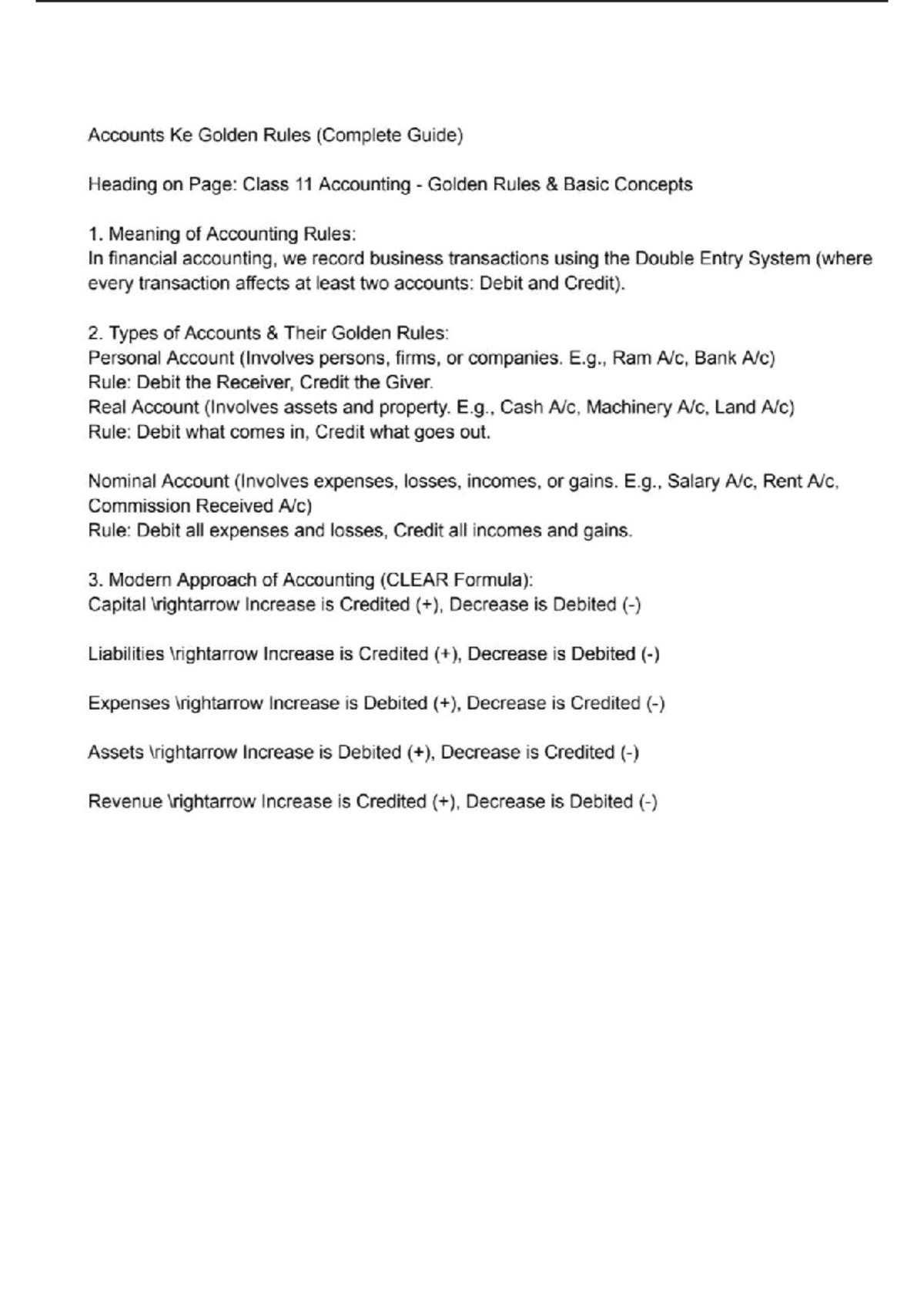 Class 11 Accountancy: Golden Rules of Accounting Guide - Studocu