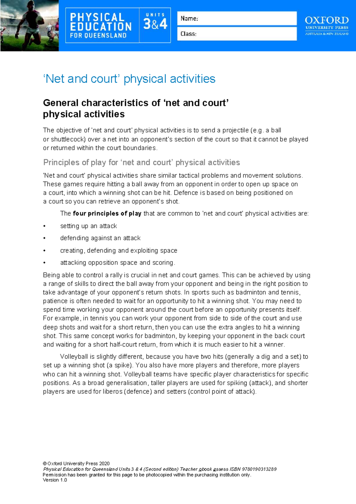 Qld PE Units 3&4: Strategies for Net and Court Games - Studocu
