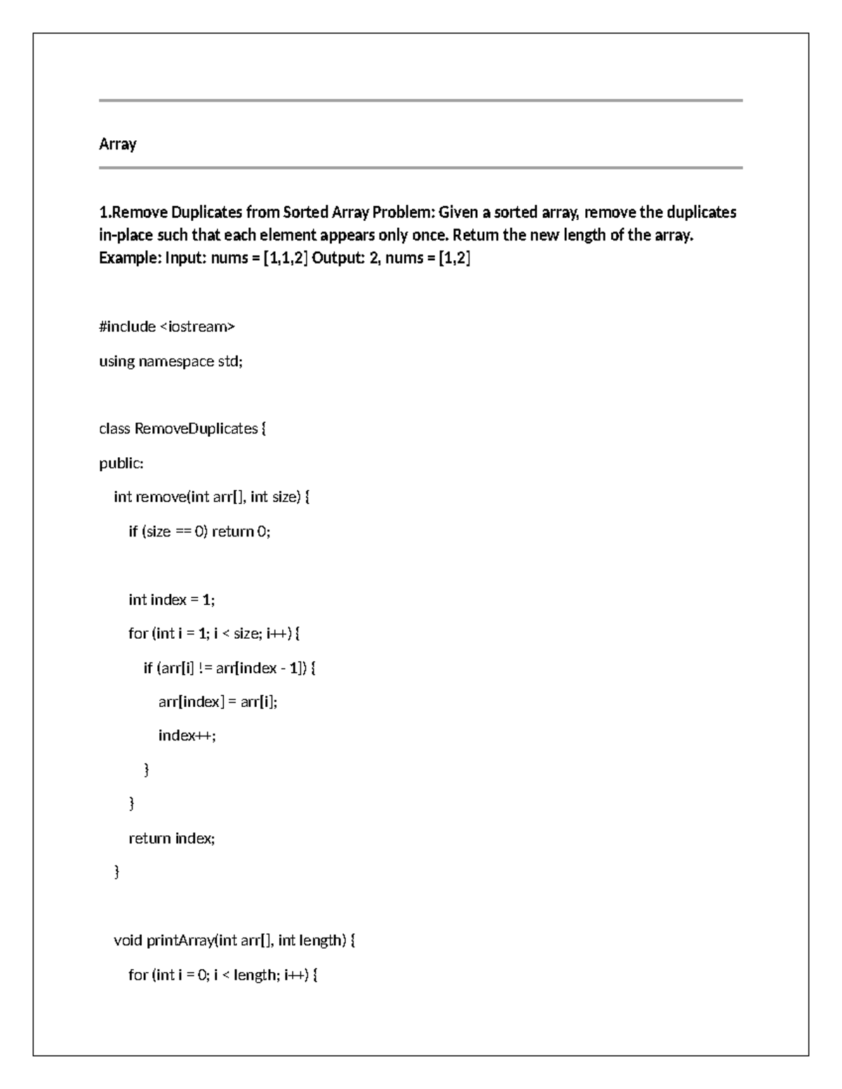 DSA Arrays (CS101): Comprehensive Notes on Key Problems - Studocu