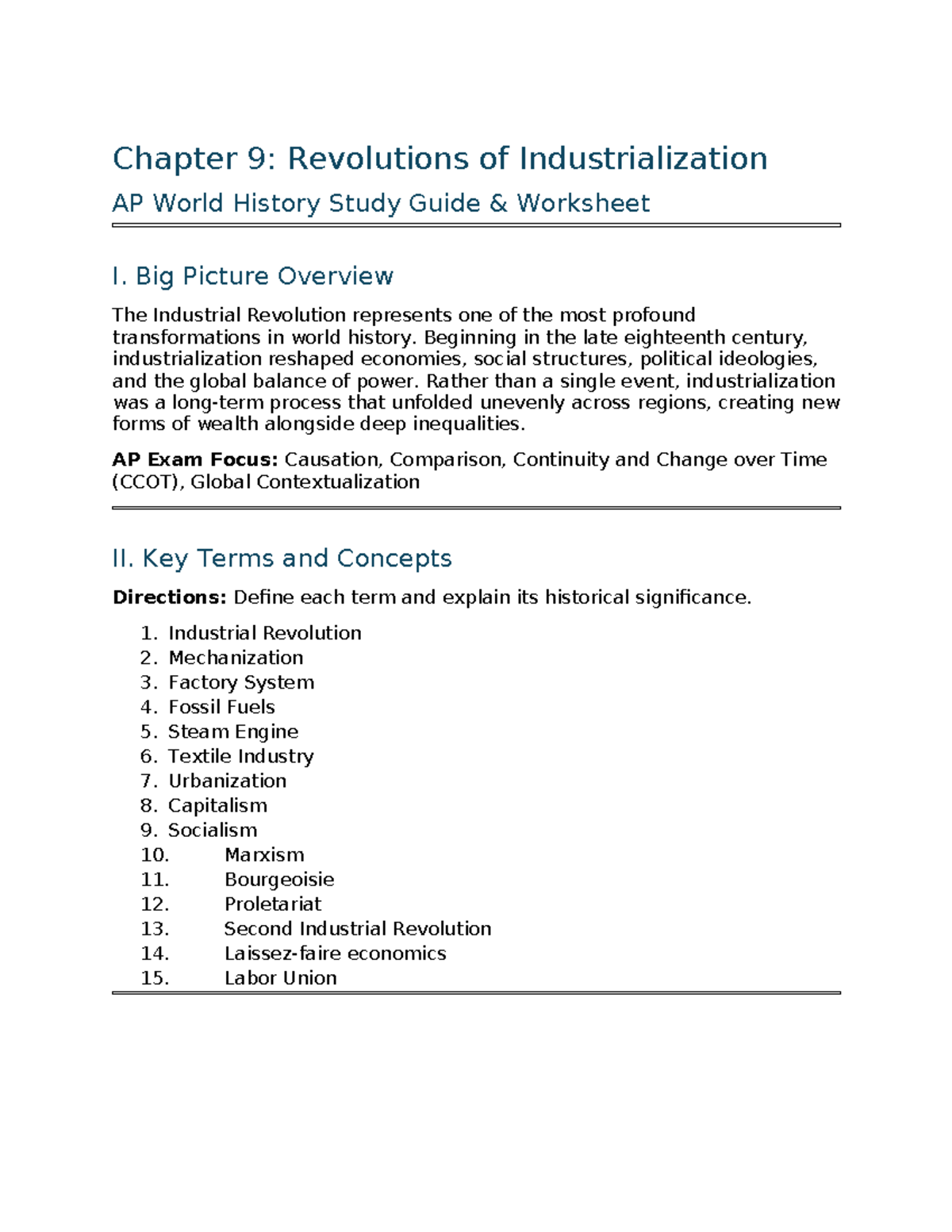 AP World History Study Guide: Chapter 9 - Revolutions of ...