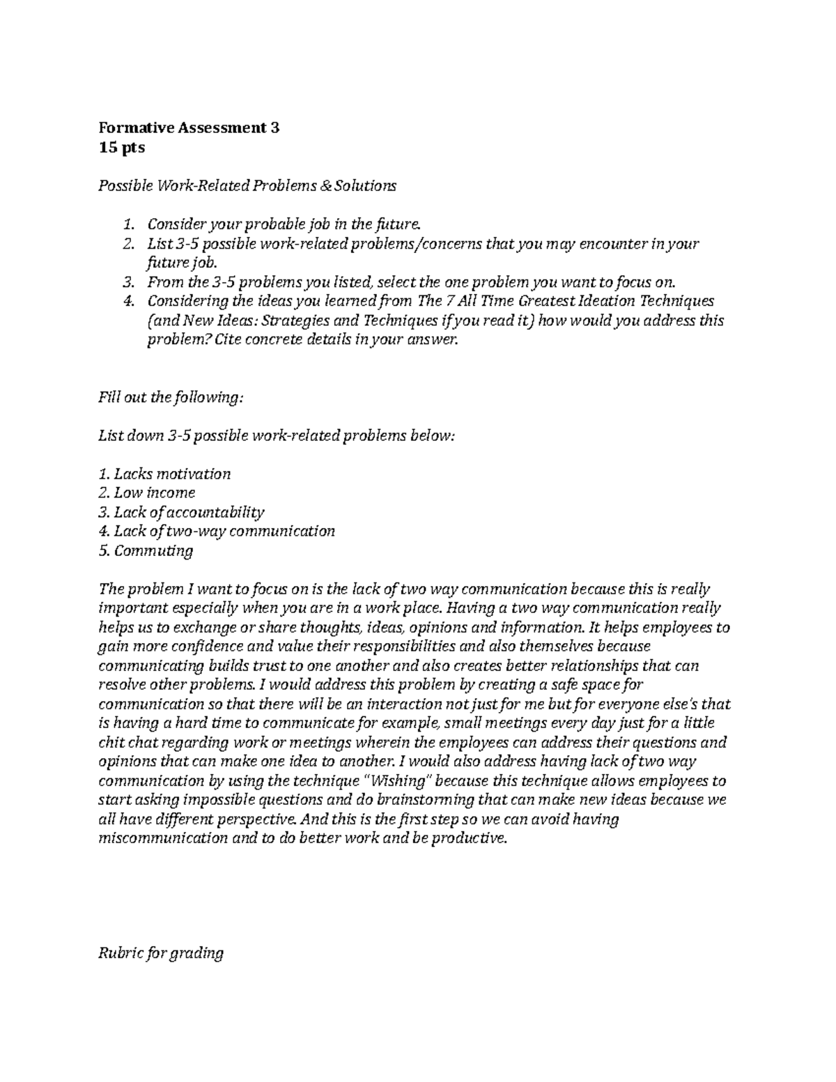 Work-Related Problems & Solutions - Formative Assessment 3 - Studocu