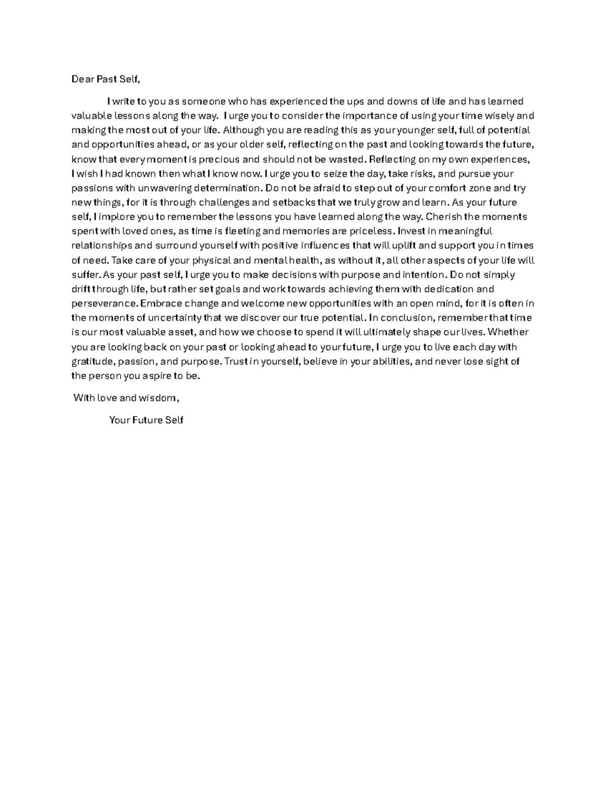 English Final: A Letter to My Past Self on Life's Lessons - Studocu