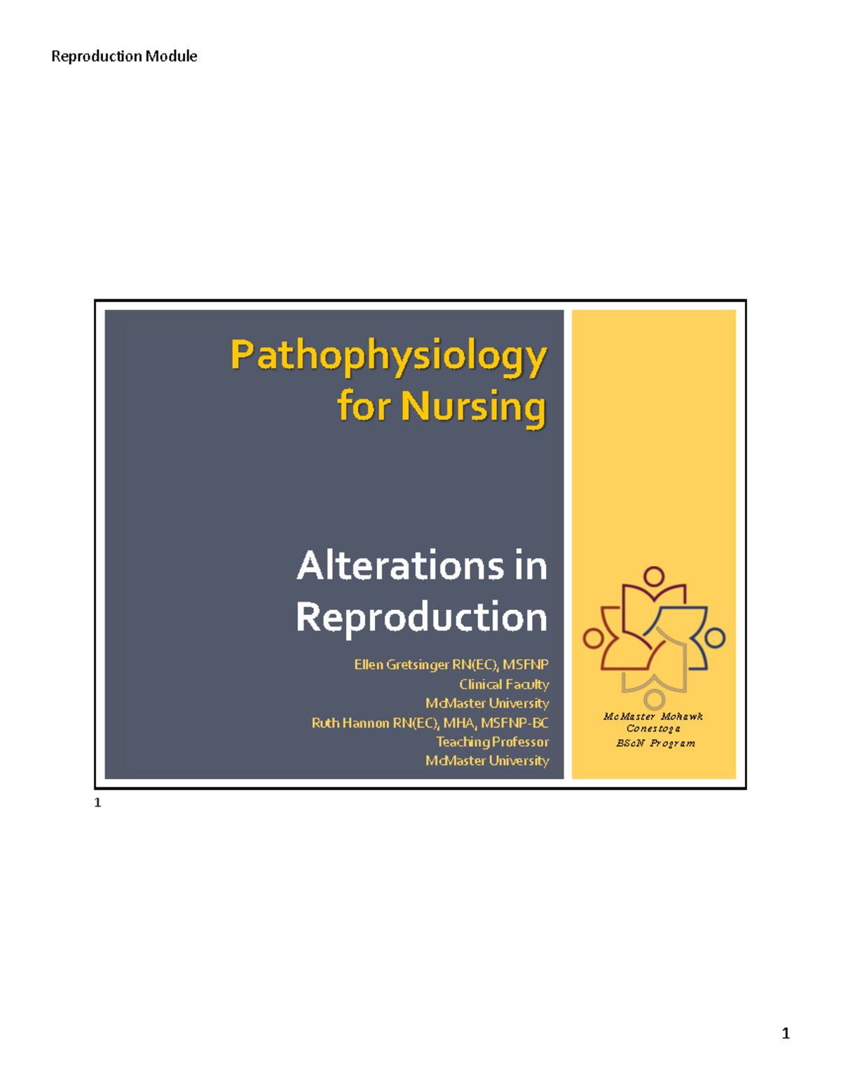 NUR 234 Reproductive Pathophysiology Lecture Notes - McMaster ...