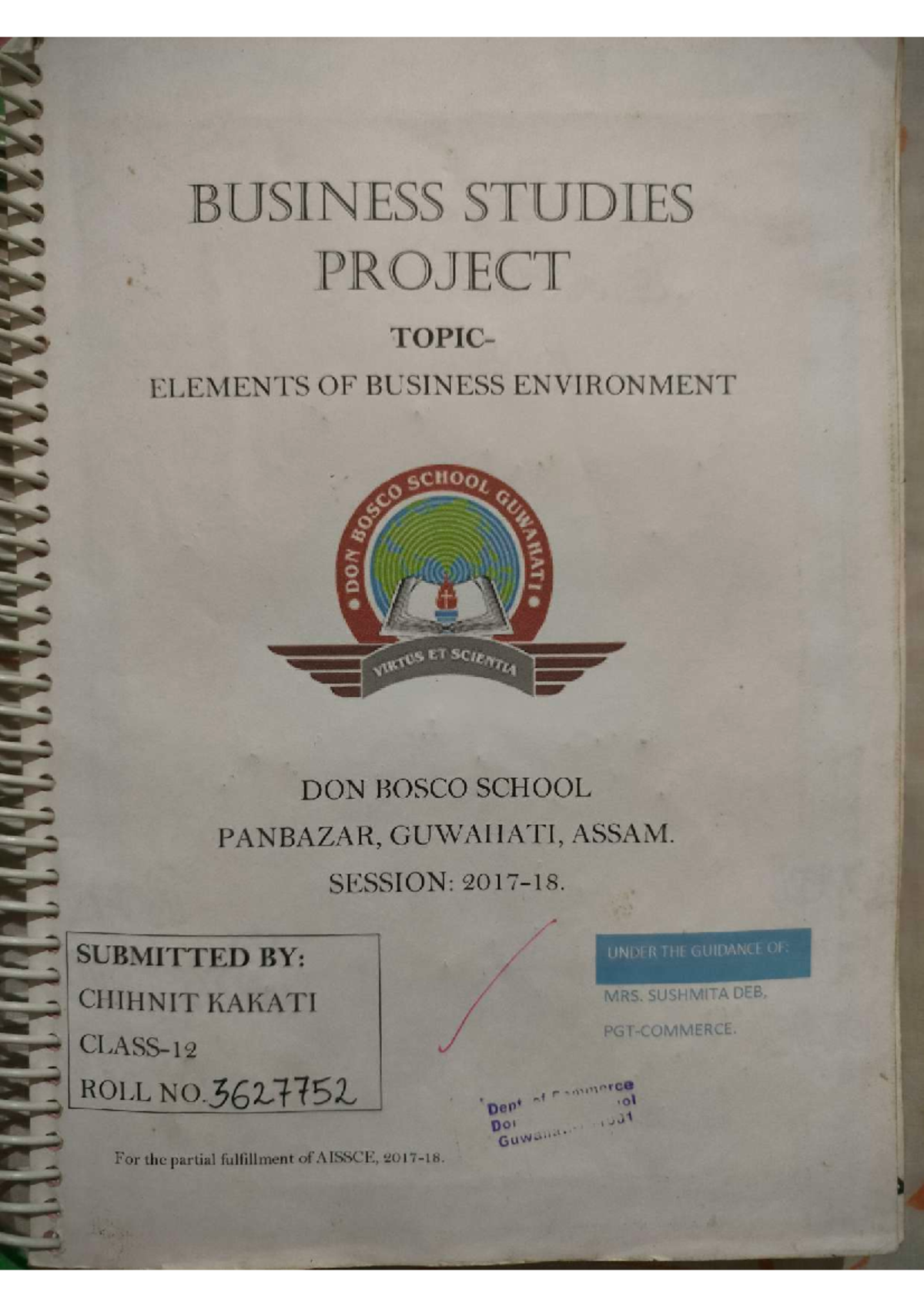 AISSCE Business Studies Project: Elements of Business Environment - Studocu