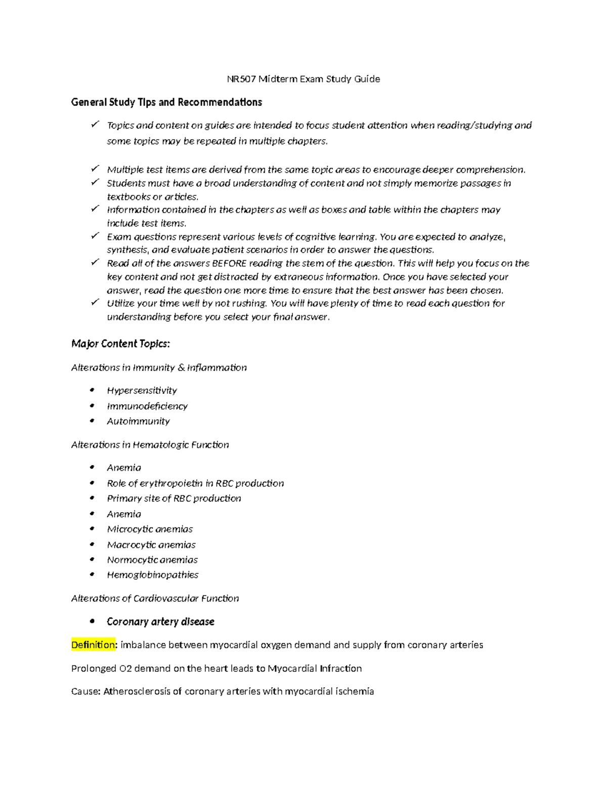 Nr507 Final Exam Study Guide: Normocytic Anemias & Hemoglobinopathies ...