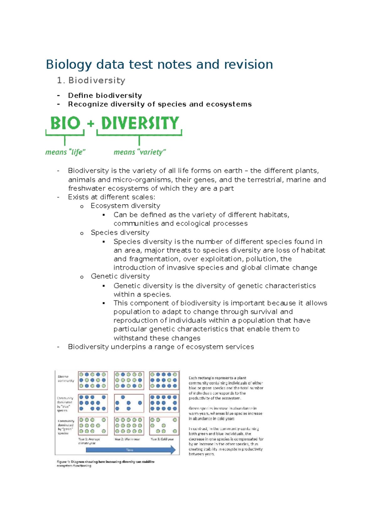 Biology 101: Biodiversity and Ecosystem Interactions Study Notes - Studocu