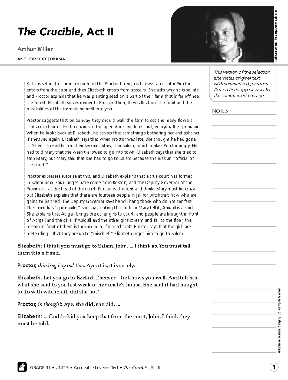 The Crucible Act II: Summarized Reading & Discussion Notes - Studocu