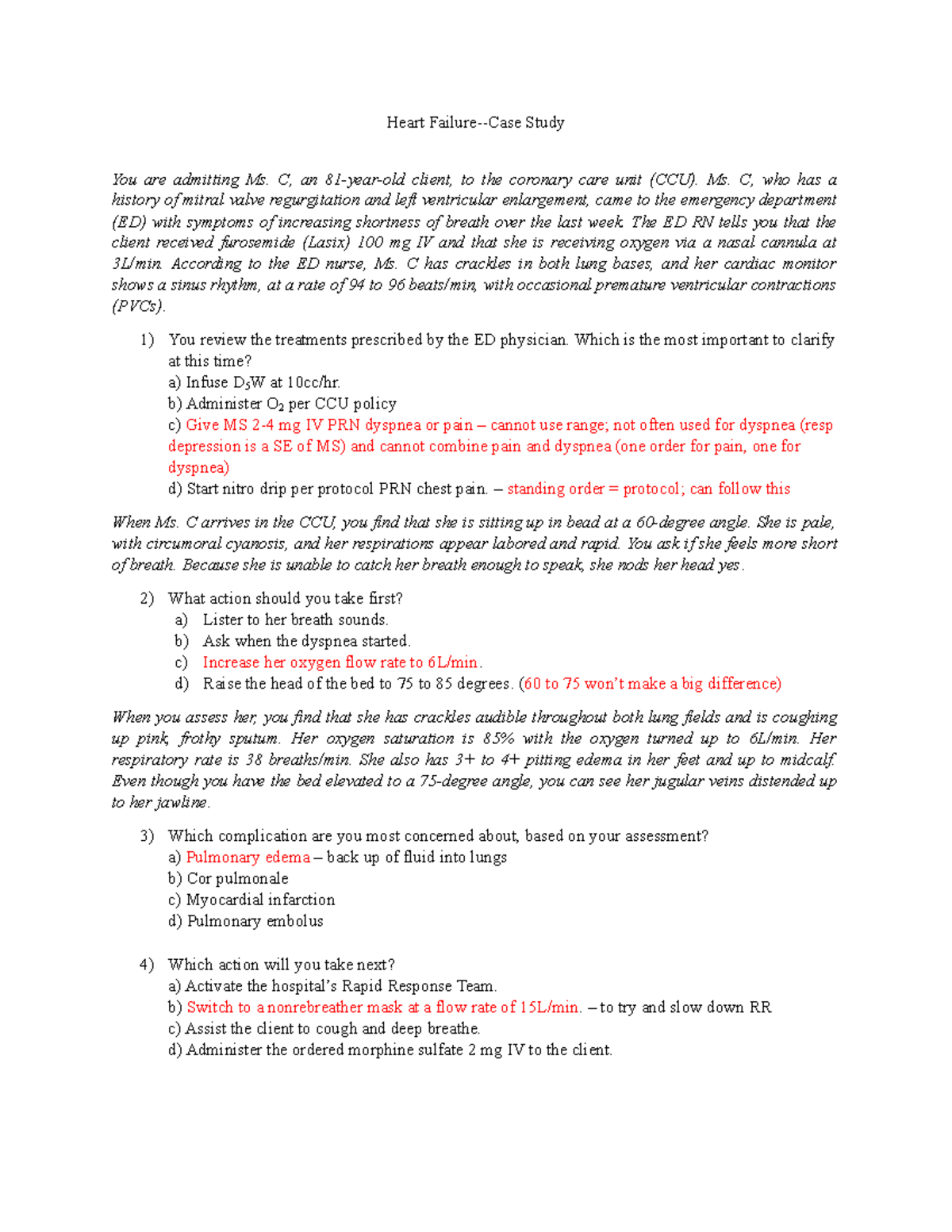 Heart Failure Case Study - Heart Failure-Case Study You are admitting ...