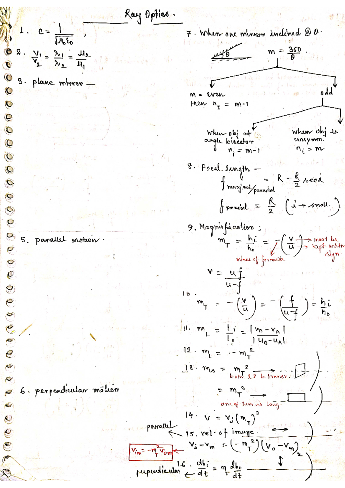 Physics Formula Sheets: Ray Optics and Quantum Mechanics (PHYS 101 ...