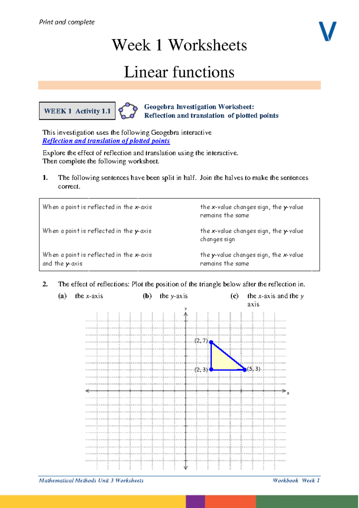 Mathematical Methods Unit 3 Worksheets: Week 1 & 2 Activities - Studocu