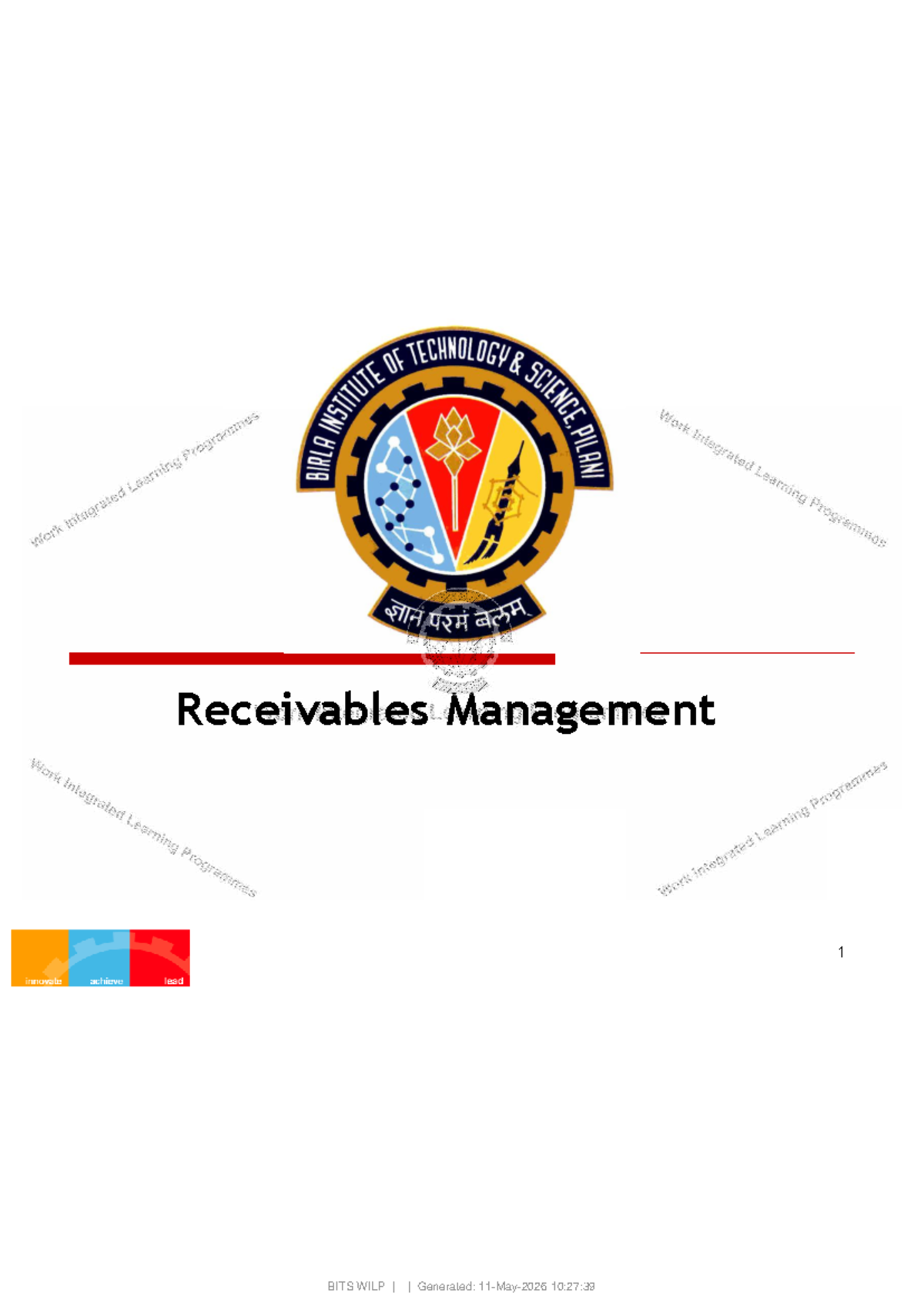 Receivables Management - BITS WILP Session 11 Notes - Studocu